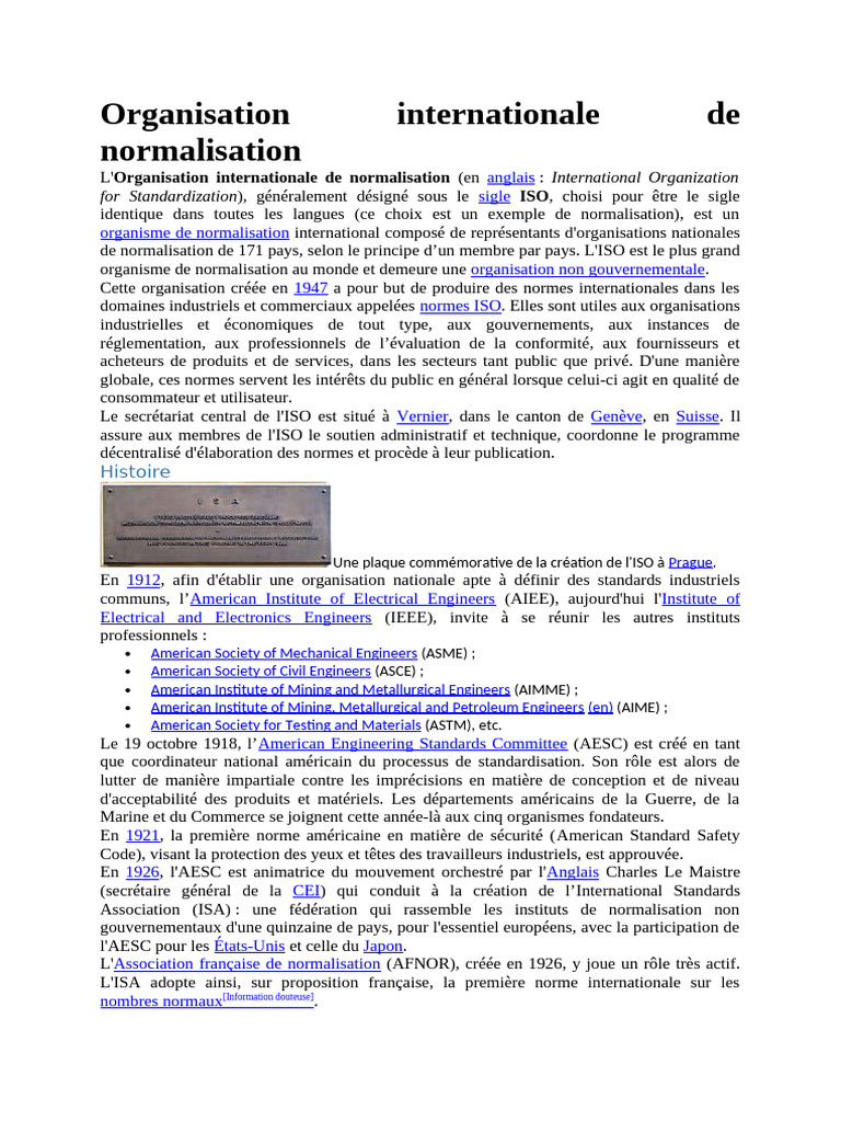 Organisation Internationale de normalisation-ISO | PDF