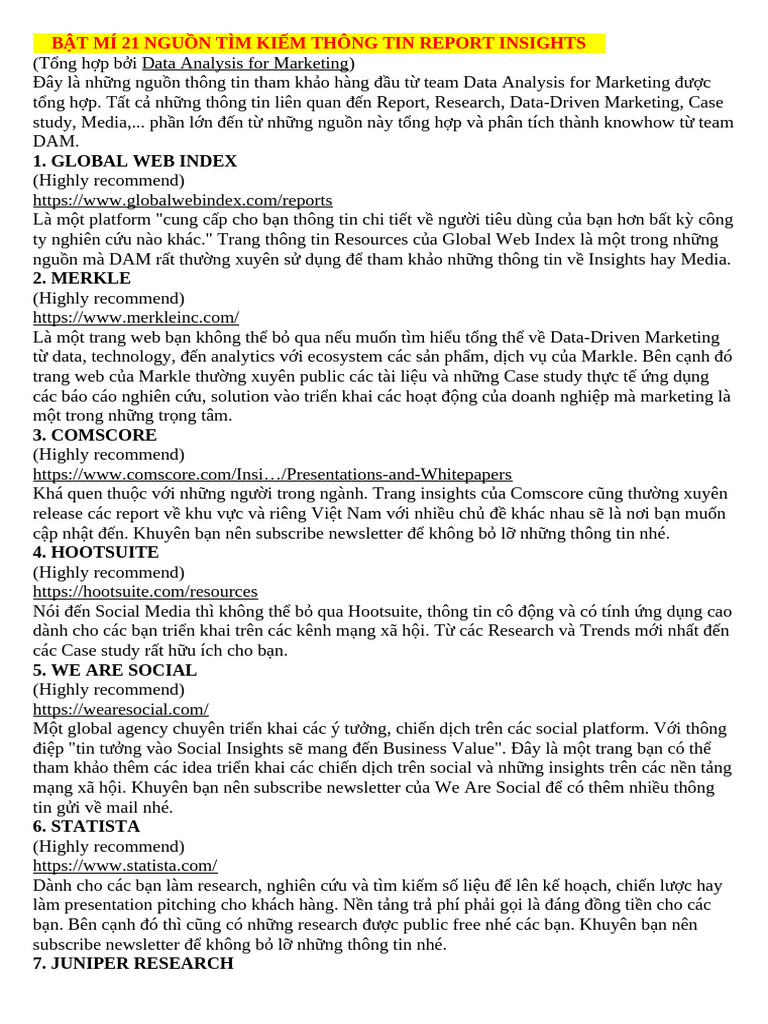 ? Bật Mí 21 Nguồn Tìm Kiếm Thông Tin Report Insights ? | PDF