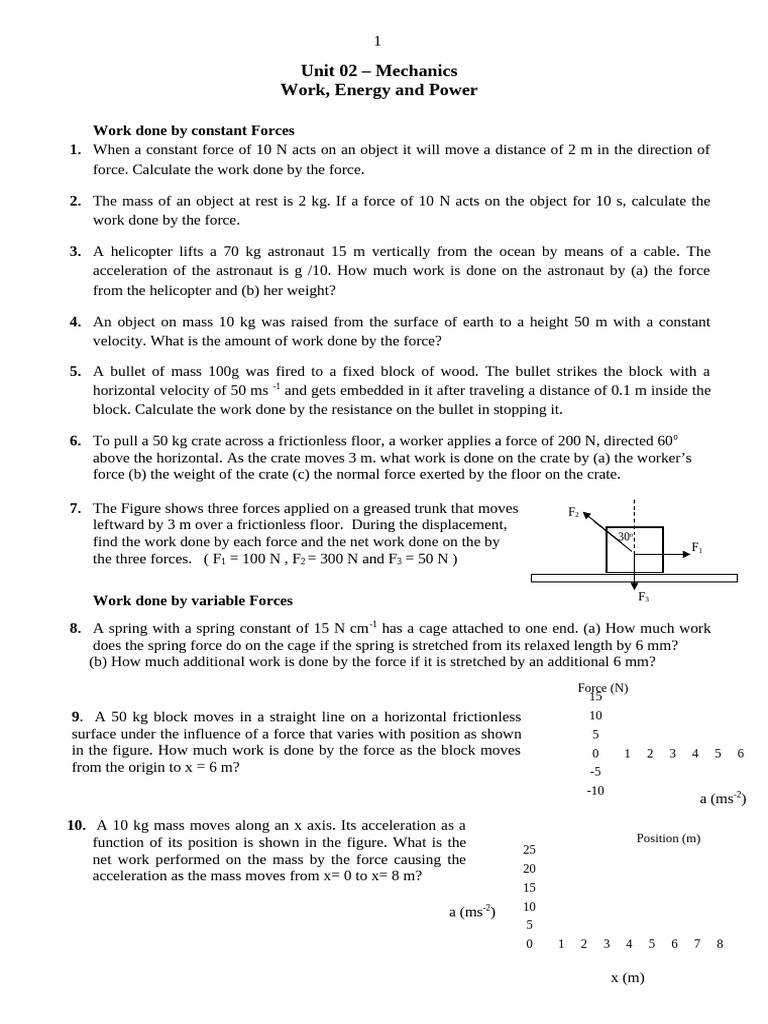 Work Energy and Power Practice Questions | PDF