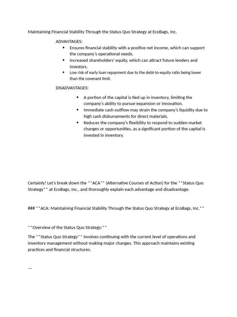 Maintaining Financial Stability Through The Status Quo Strategy at ...
