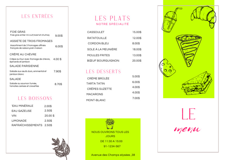 Menu Restaurant Louvre | PDF