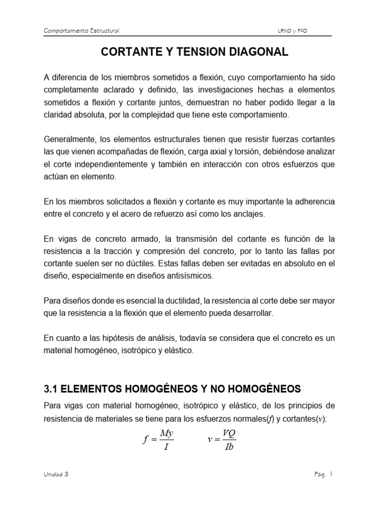 Cortante y Tensión Diagonal Con Ejemplo Corregido | PDF