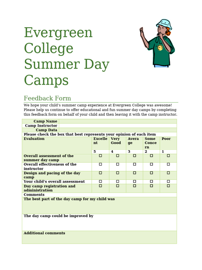 PR A-Sumer Day Camp Feedback Form F23BBAM076 | PDF