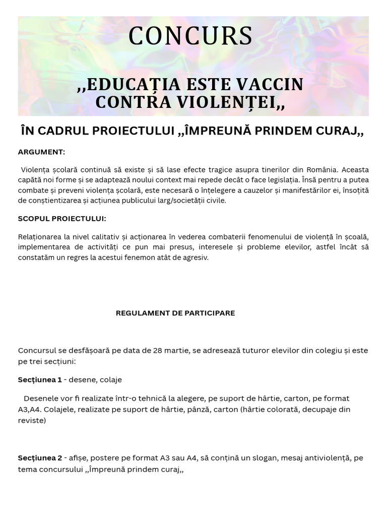 Regulament Concurs - Impreuna Prindem Curaj | PDF