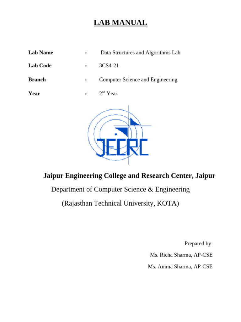 DSA LAB Mannual 2019-20 | PDF