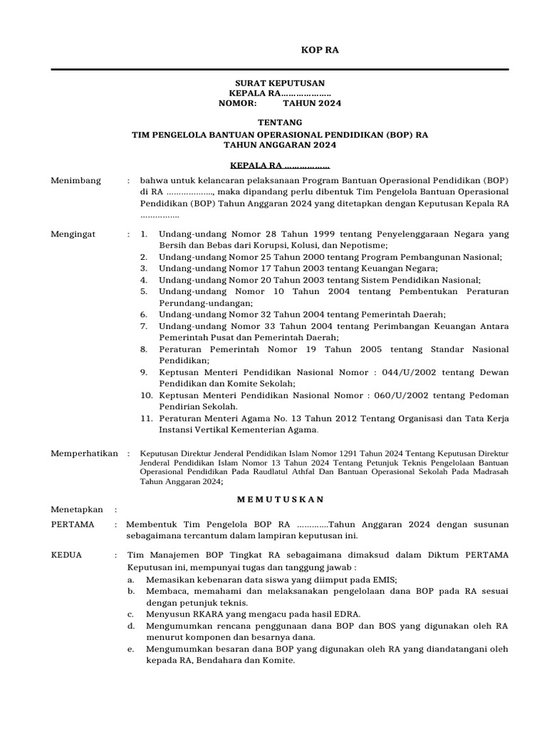 CONTOH SK Tim Manajemen Bop 2024 | PDF