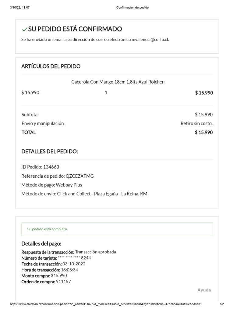 Confirmación de Pedido Olla | PDF