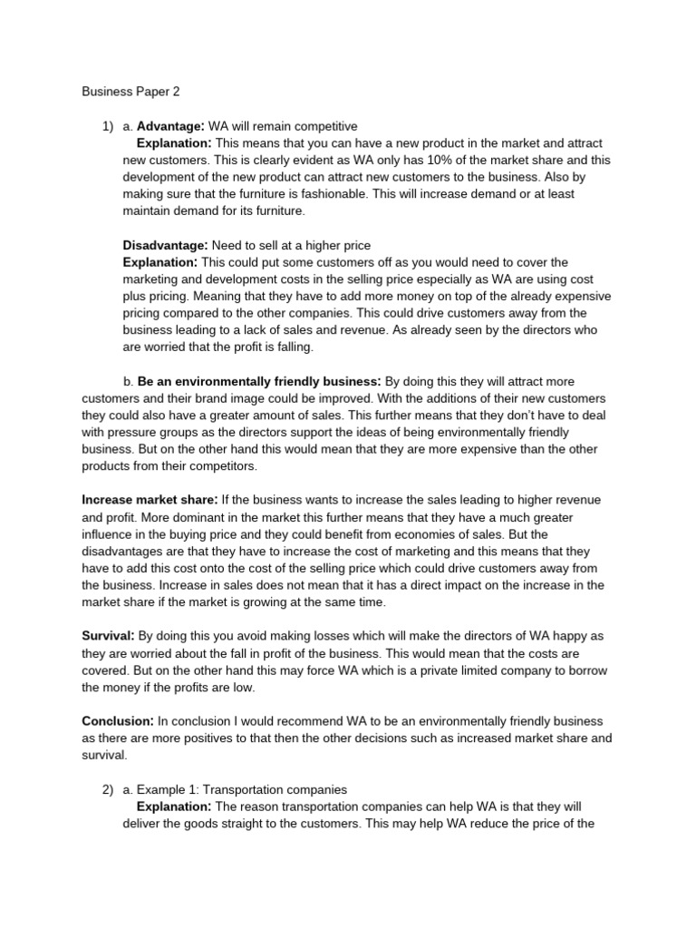 Business Past Paper 2 | PDF