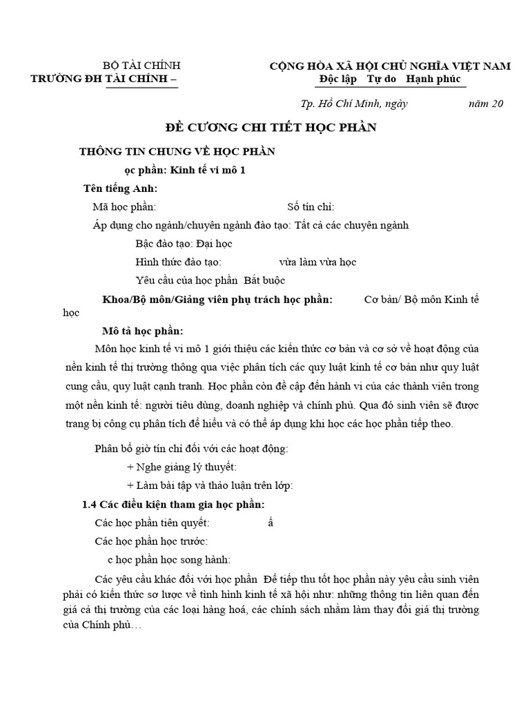 De Cuong-Kinh Tế Vi Mo 1-Moi | PDF