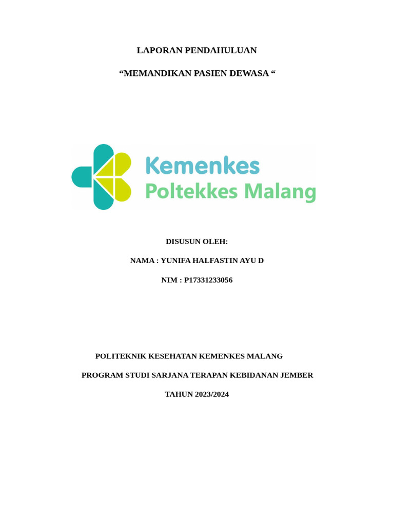 Laporan Dan CheckListMemandikan Dewasa | PDF | Kesehatan Holistik | Sains & Matematika