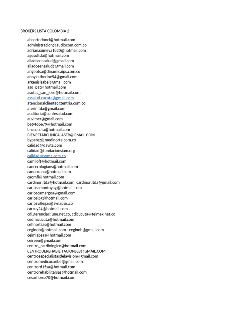 Brokers Lista Clinicas Colombia Emails | PDF
