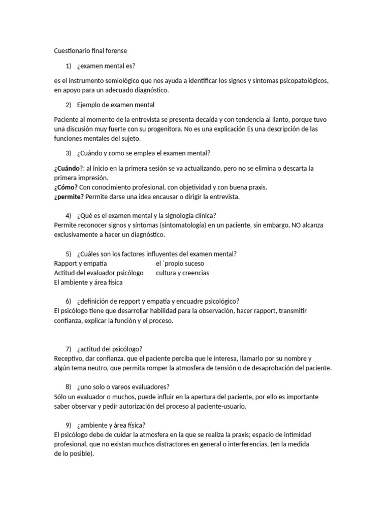 Cuestionario Final Forense | PDF
