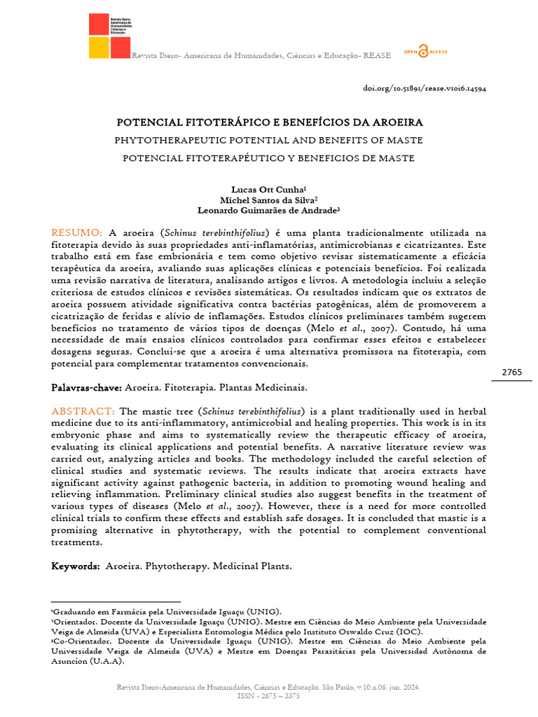 Potencial Fitoterápico e Benefícios Da Aroeira | PDF