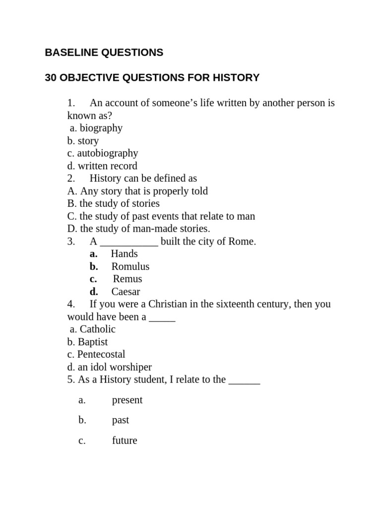History & African Studies Baseline Questions | PDF