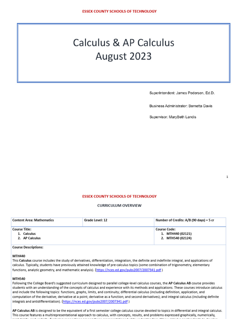 MTH 440 540 Calculus Curriculum Final Aug 2023 | PDF