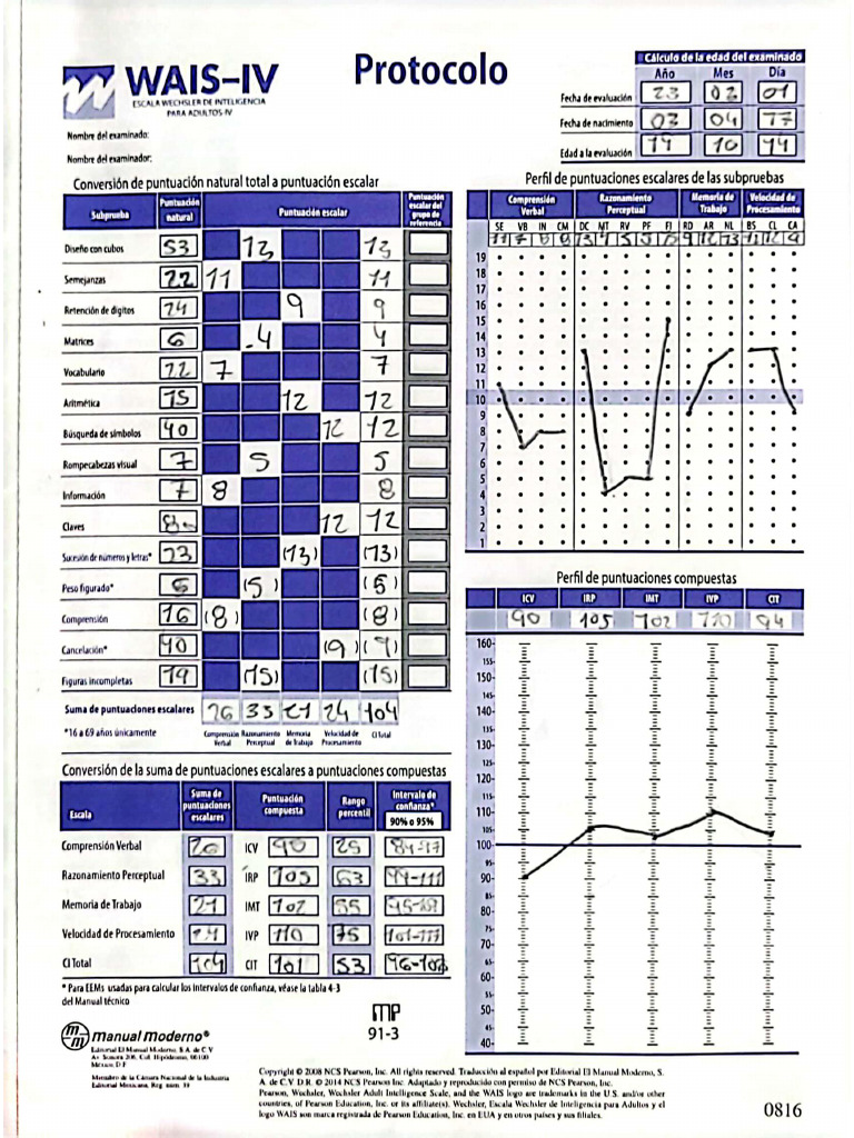 Protocolo Wais IV | PDF