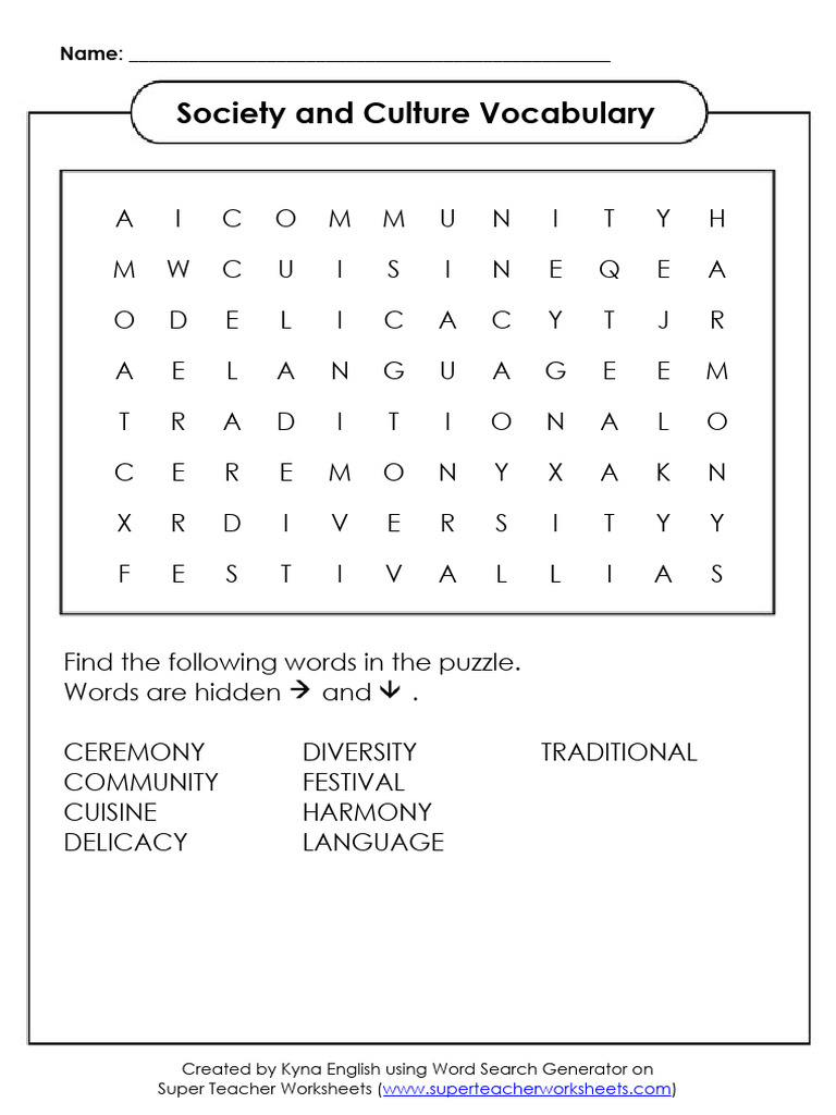 Super Teacher Worksheets Society and Culture Vocabulary | PDF | Word ...