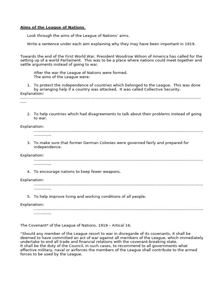 The League of Nations Aims | PDF