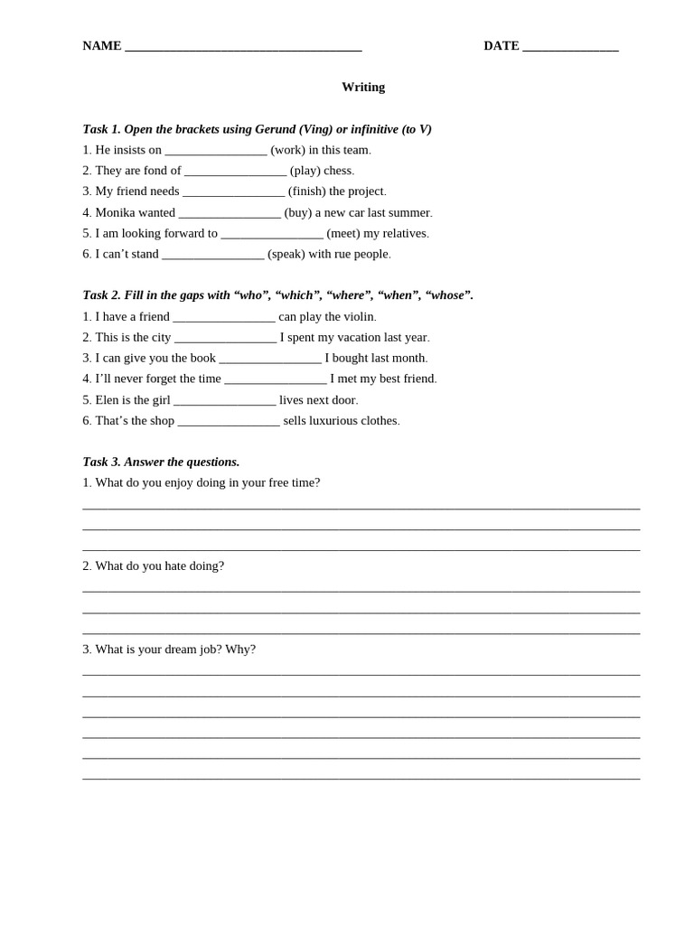 Task 1. Open The Brackets Using Gerund (Ving) or Infinitive (To V) | PDF