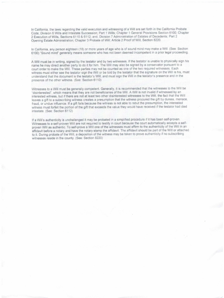 California Summary Probate Code On Wills | PDF | Will And Testament ...