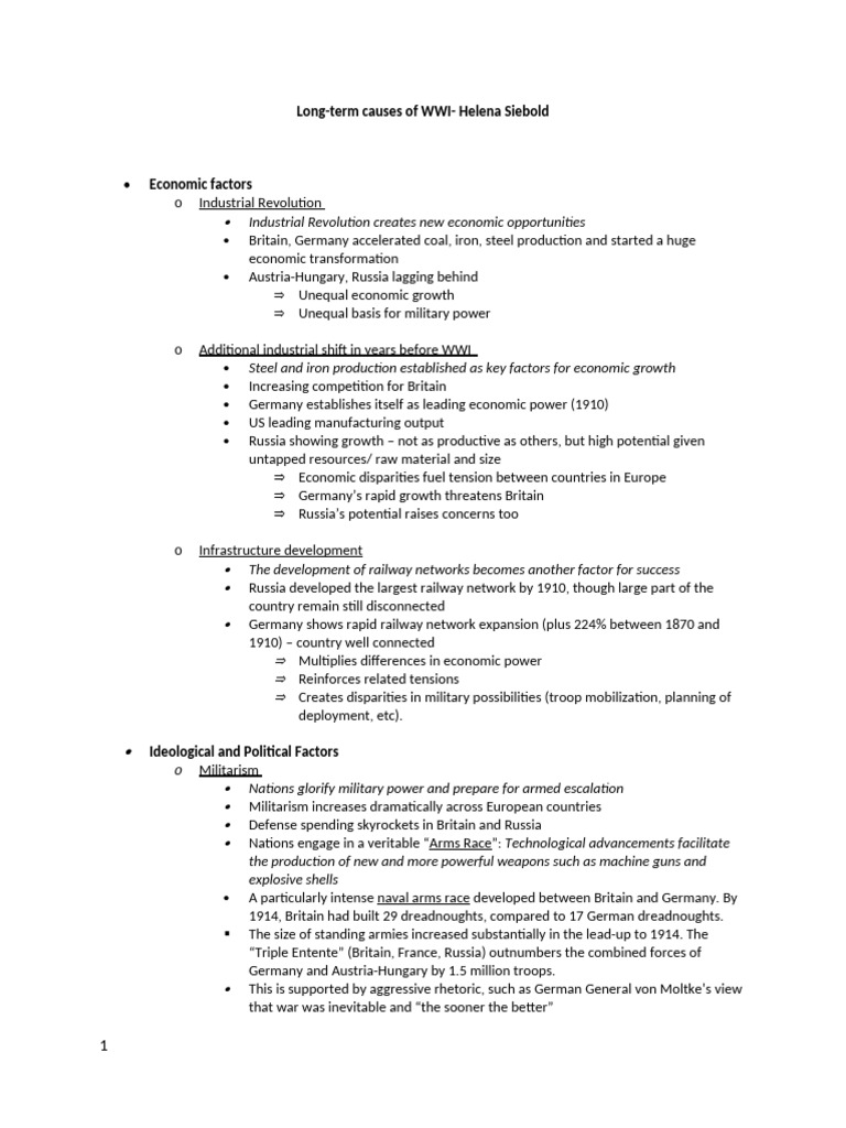 Long Term Causes WW1 | PDF
