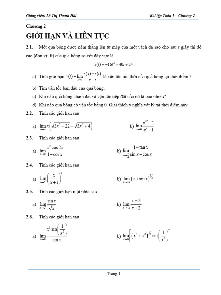 Bài tập Toán 1-C2 | PDF
