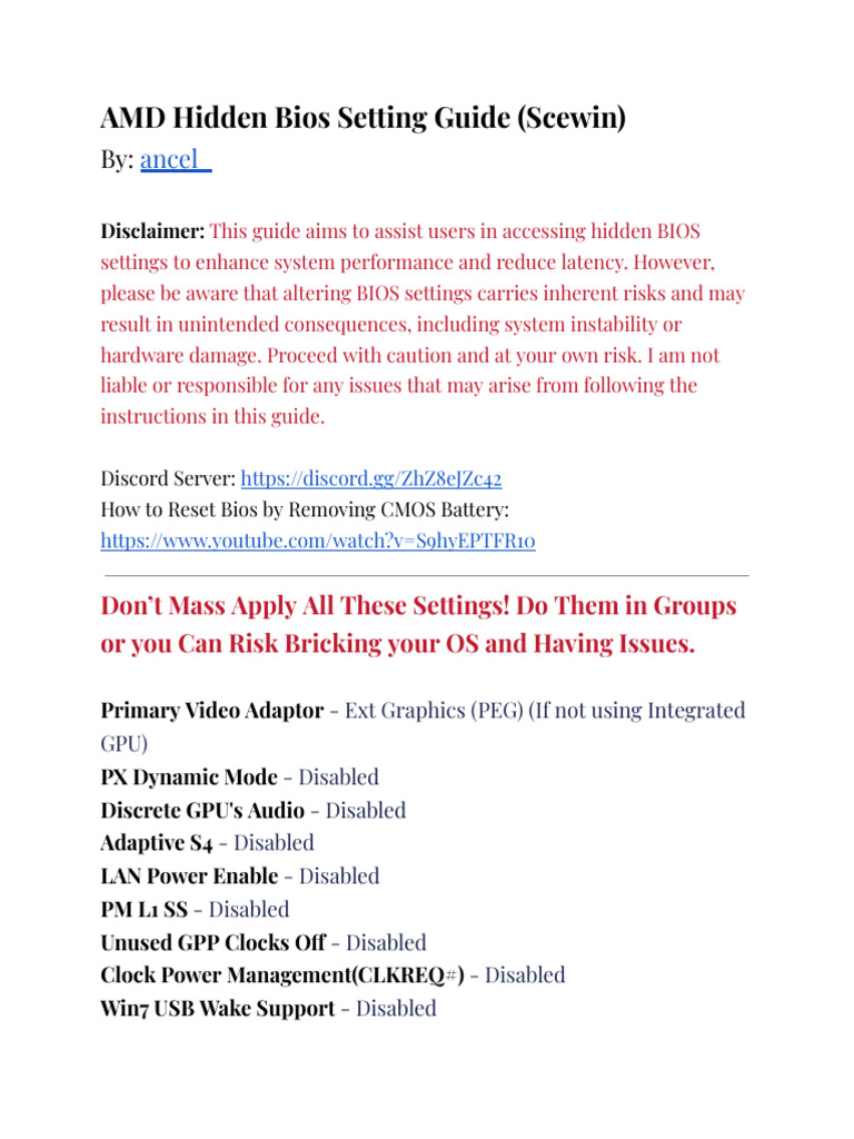 Ancel's AMD Hidden Bios Guide | PDF
