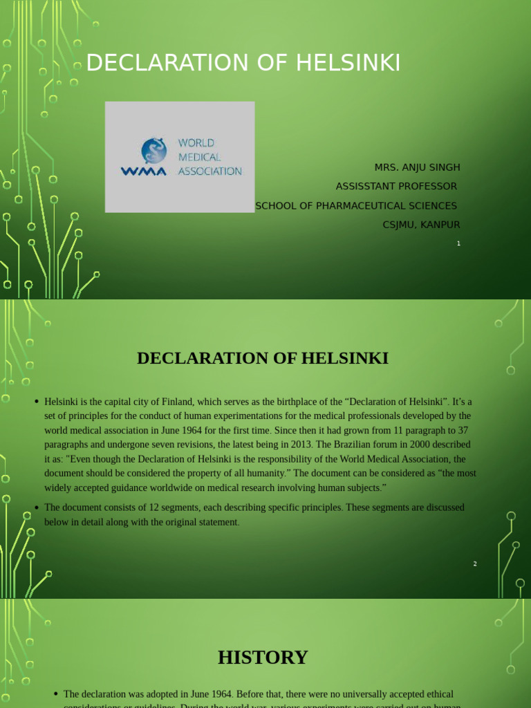 Declaration of Helsinki | PDF | Institutional Review Board | Self ...