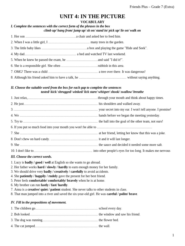 Unit 4 - Extra-Friends Plus - Grade 7 | PDF