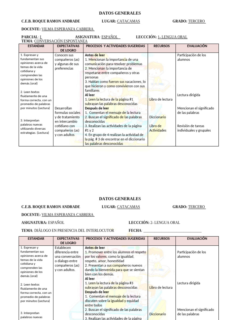 Planes de Clase 3° Grado | PDF