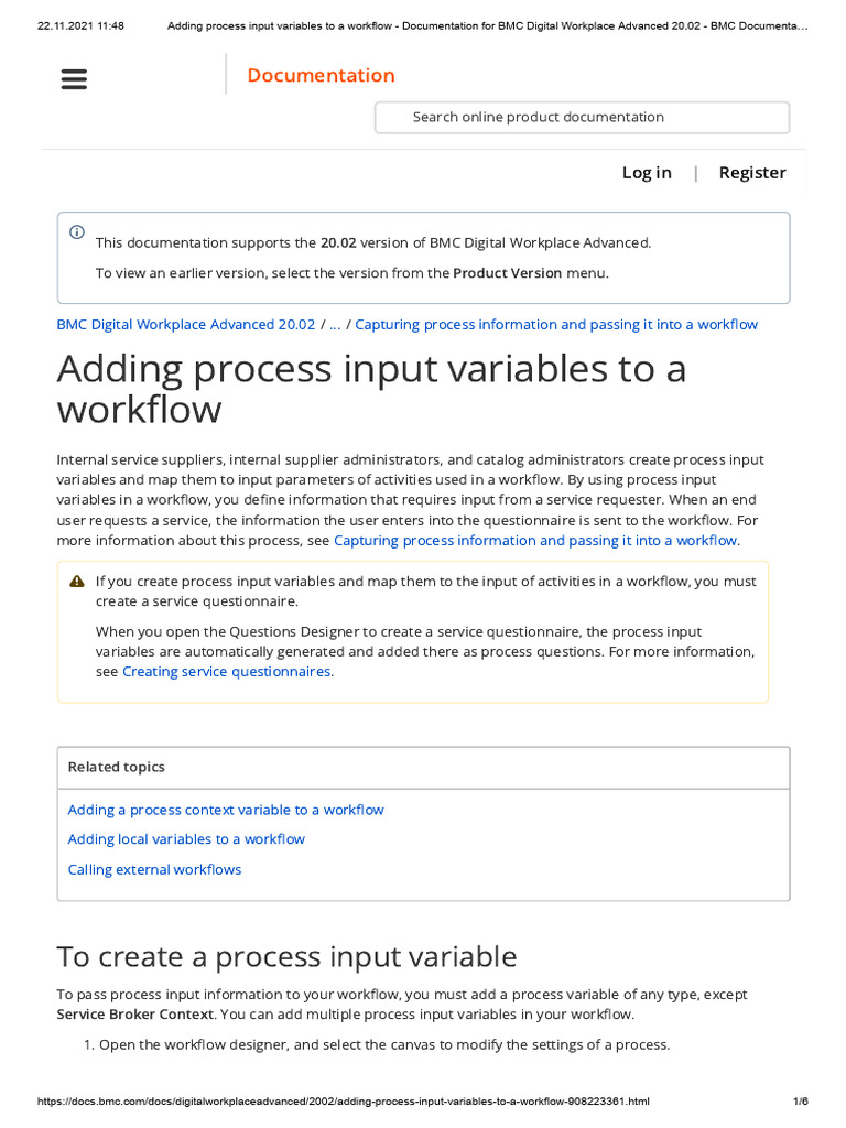 Adding Process Input Variables To A Workflow - Documentation For BMC ...