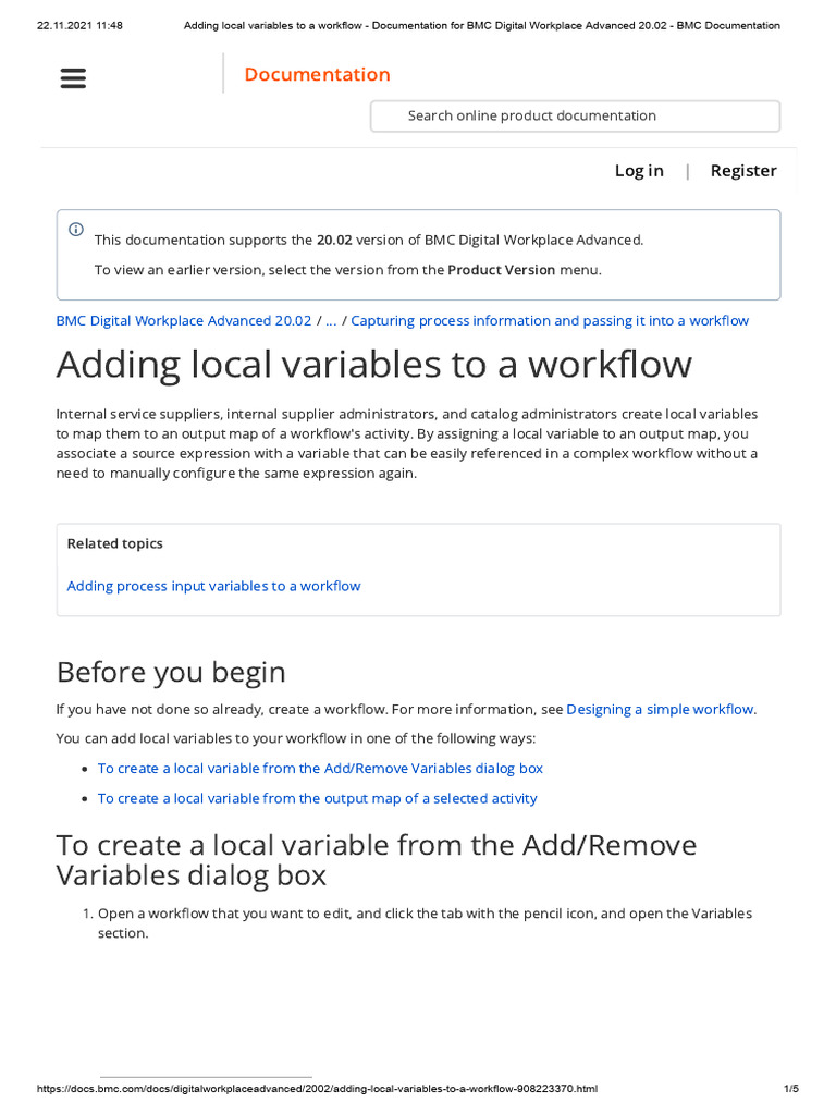 Adding Local Variables To A Workflow - Documentation For BMC Digital ... Adding Local Variables To A Workflow - Documentation For BMC Digital ...