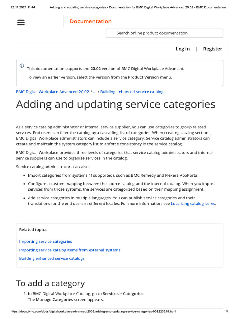 Adding and Updating Service Categories - Documentation For BMC Digital Workplace Advanced 20.02 ...