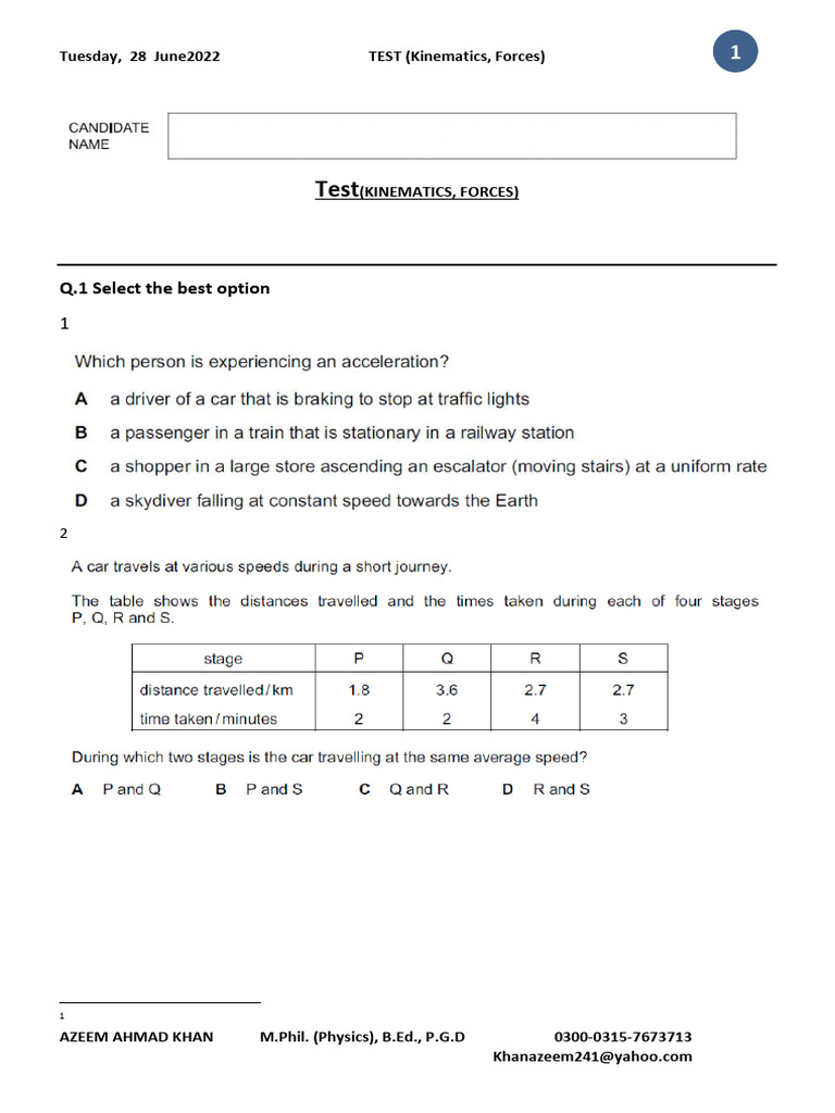 Kinematics, Forces | PDF