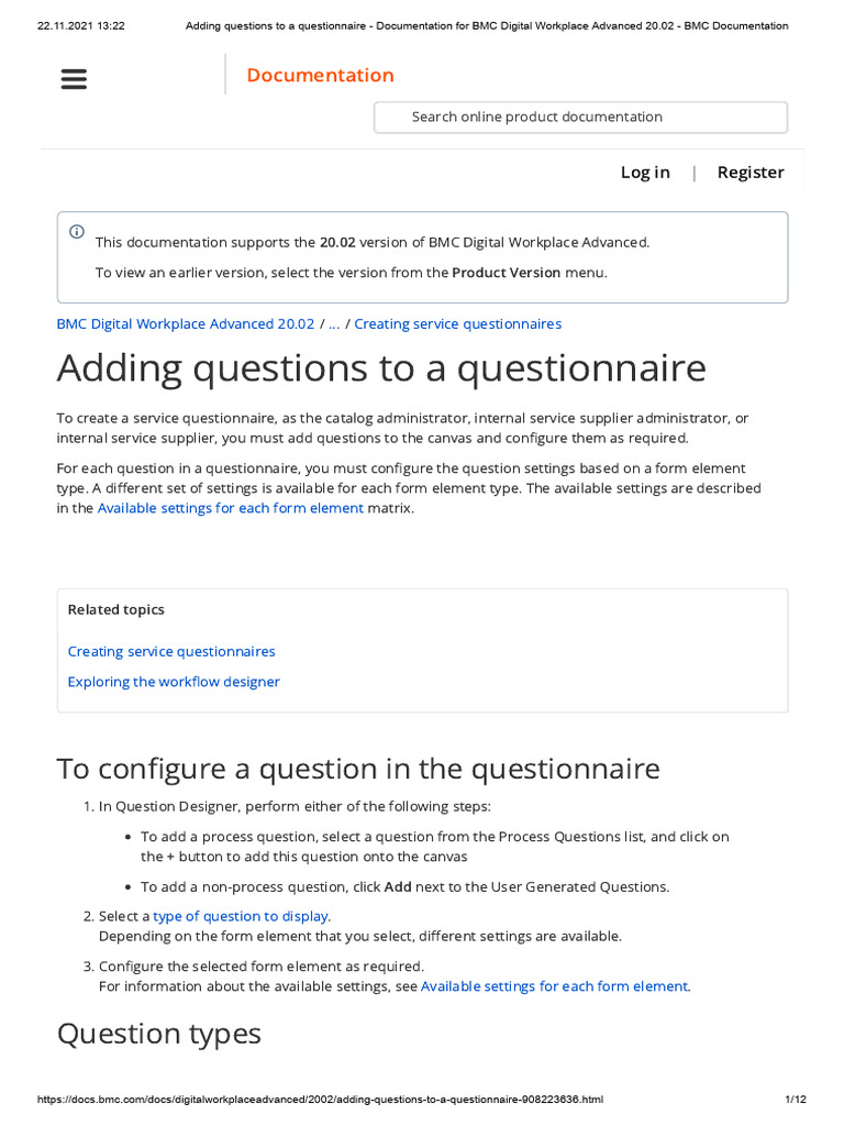 Adding Questions To A Questionnaire - Documentation For BMC Digital ...