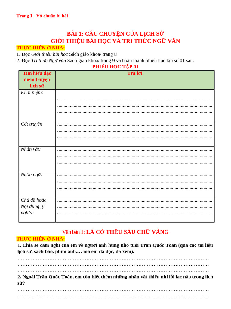 Bài 1 .Vo Chuan Bi Bai - KNTT 8 | PDF