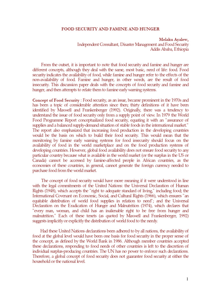 Food Security, Famine & Hunger | PDF