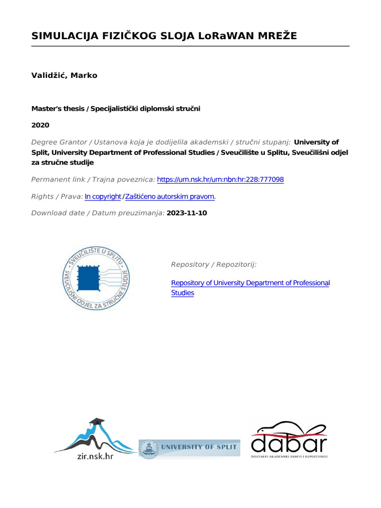 Simulacija Fizičkog Sloja Lorawan Mreže: Validžić, Marko | PDF