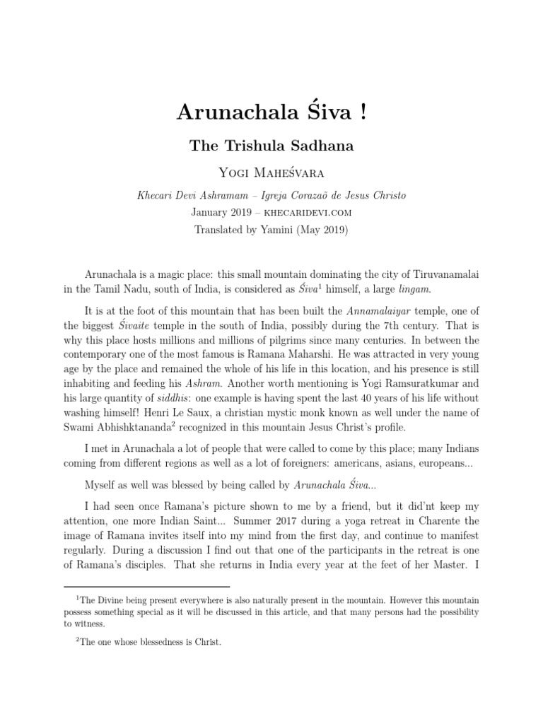 Arunachala Siva The Trishula Sadhana | PDF | Shiva | Indian Religions