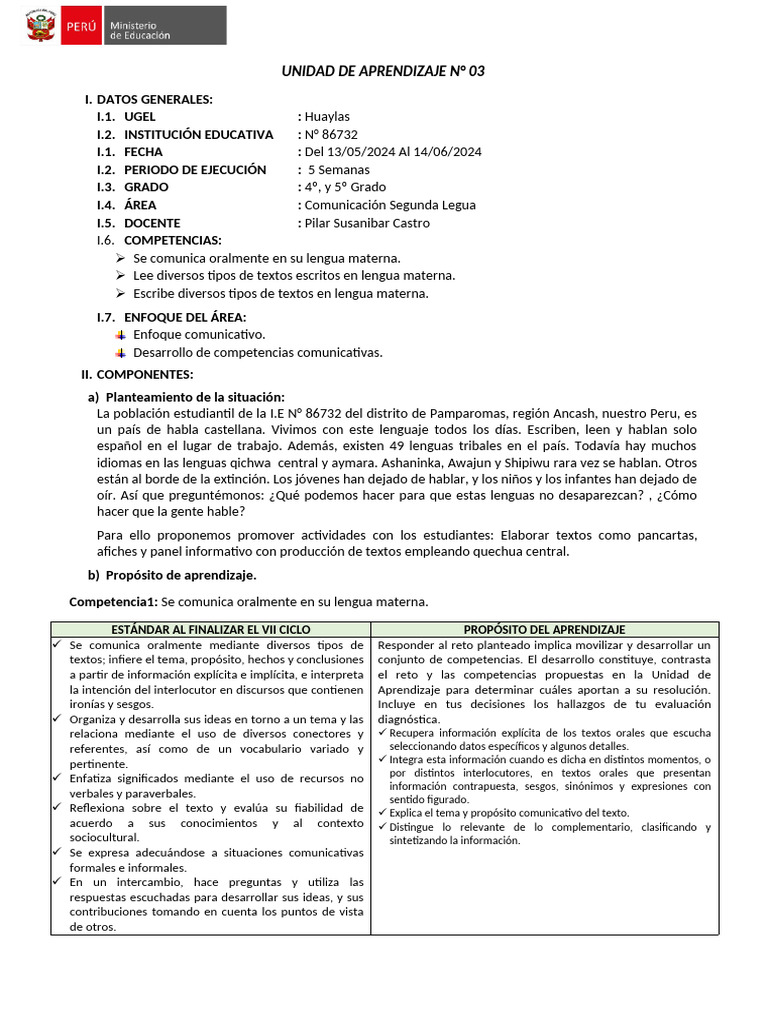 EXP.DE APRENDIZAJE N 1°EIBILINGUEvalidado | PDF