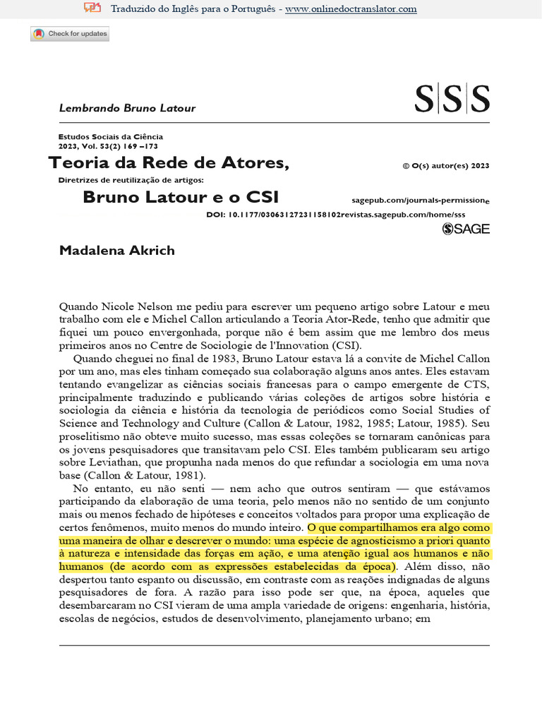 Akrich 2023 Actor Network Theory Bruno Latour and The Csi - En.pt | PDF