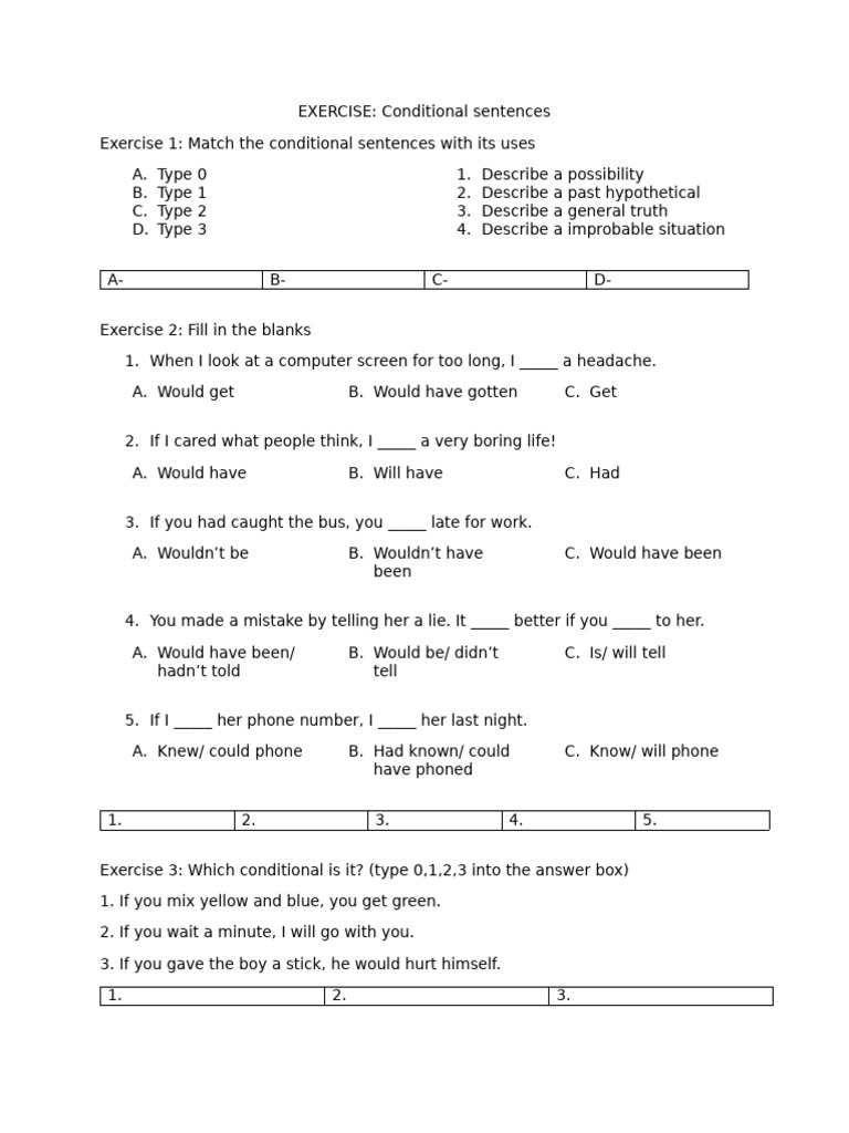 Exercise Conditionals | PDF