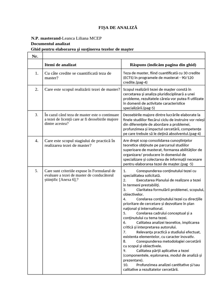 Fisa de Analiza Ghid | PDF