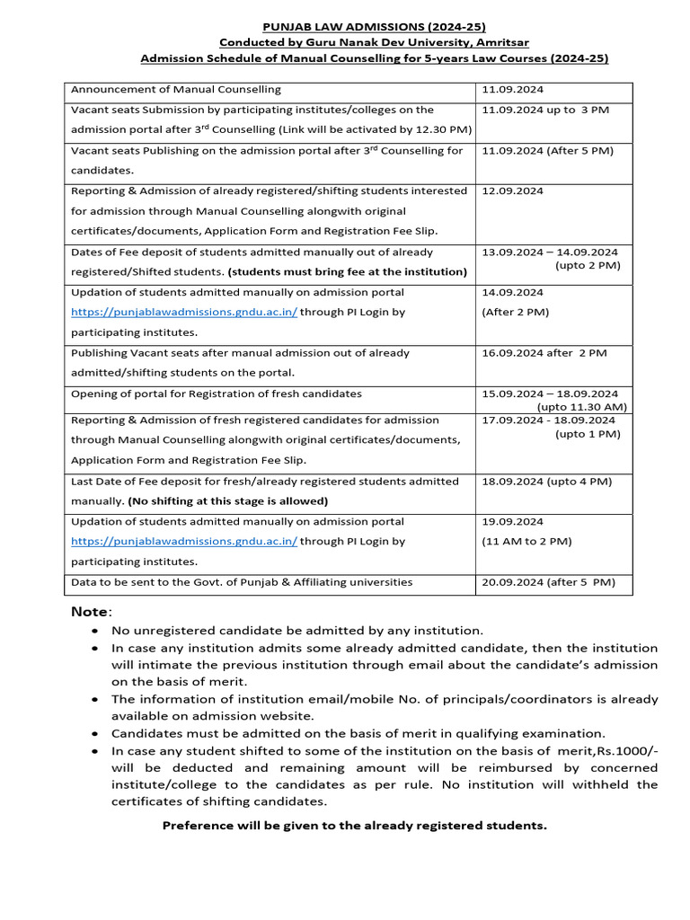 Manual Couns Schedule 5Y 2024 | PDF