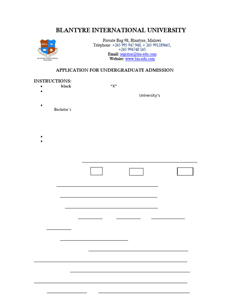Biu Application Form For Undergraduate Admission 1 | PDF