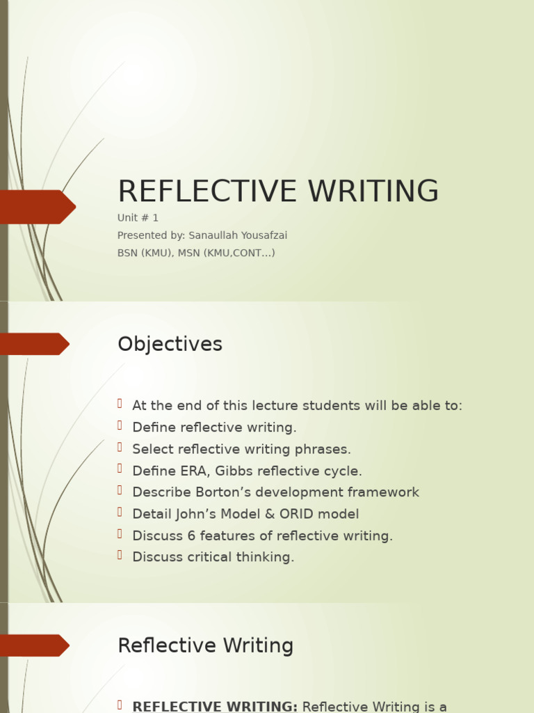 Unit 1 Reflective Writing | PDF
