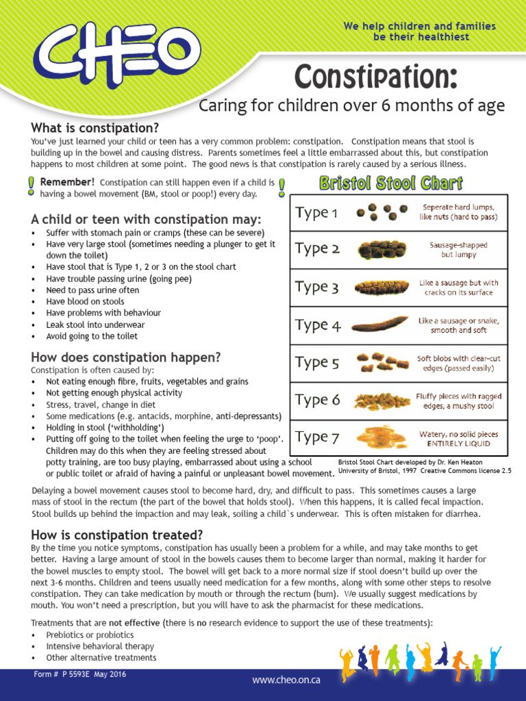 Constipation CHEO Handout | PDF | Constipation | Human Feces