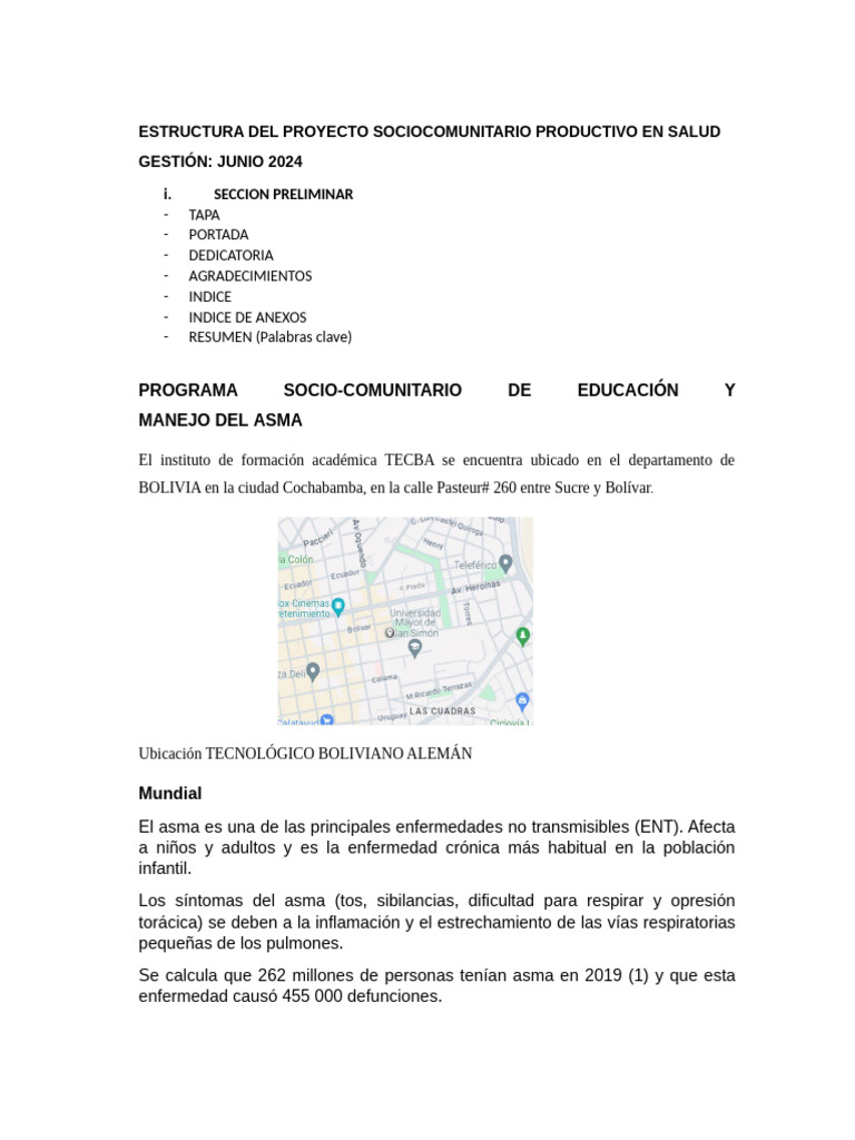 Estructura Del Proyecto Sociocomunitario Productivo en Salud | PDF ...