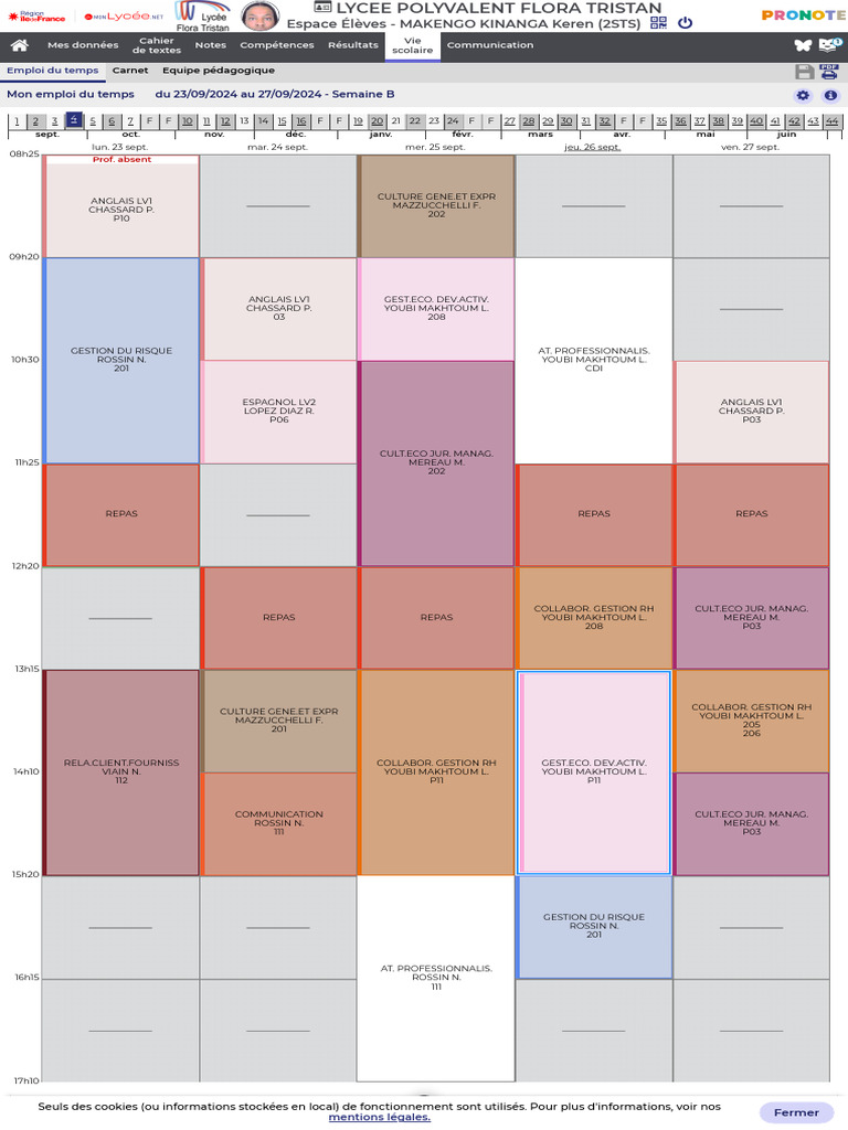 Espace Élèves - PRONOTE 2024.2.6.1 - LYCEE POLYVALENT FLORA TRISTAN | PDF
