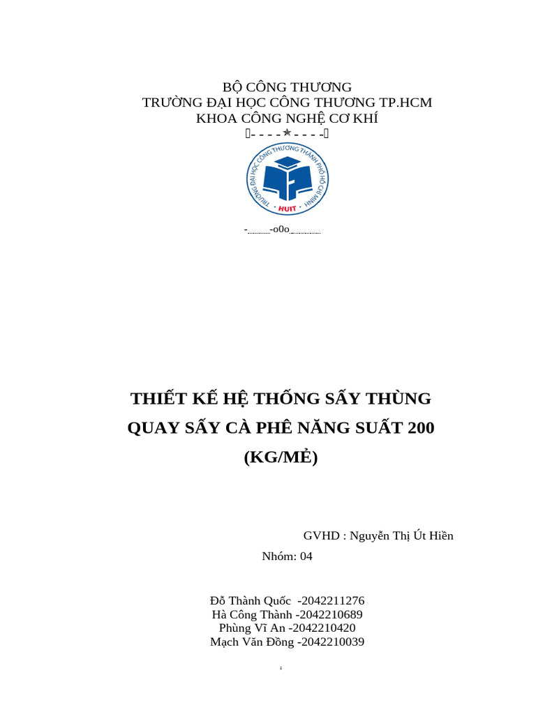 Nhóm 04 -thiết kế hệ thống sấy cafe kiểu thùng quay | PDF